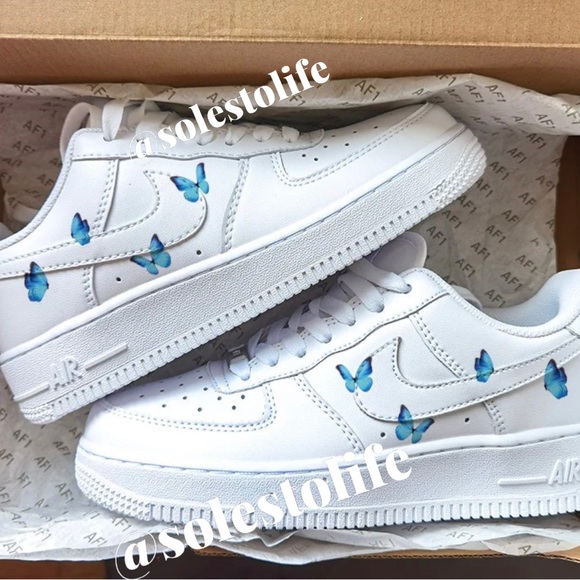 Nike | Shoes | Custom Air Force Blue Butterflies | Poshmark